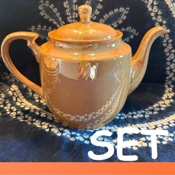Dining | 194s Takito Peach Lusterware Teapot Plates Bluepeach ...
